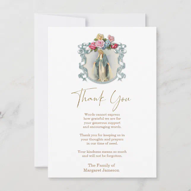 Catholic Virgin Mary Religious Condolence Thank Yo Thank You Card | Zazzle