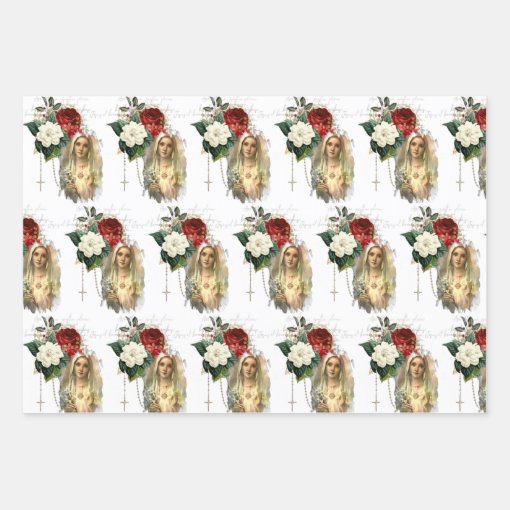 Catholic Virgin Mary Religious Rosary Floral Wrapping Paper Sheets | Zazzle