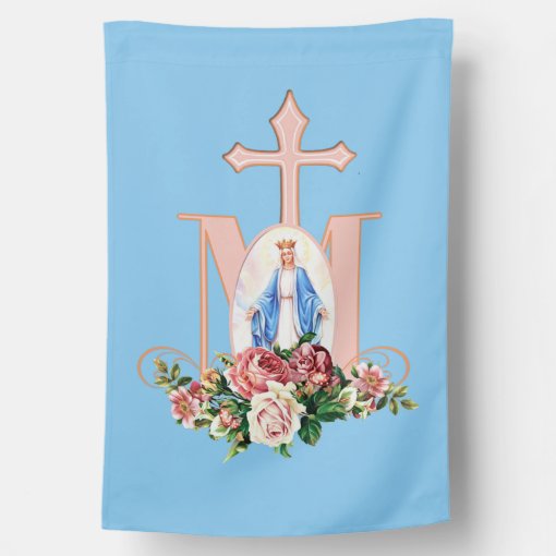 Catholic Virgin Mary Roses Marian Cross House Flag | Zazzle