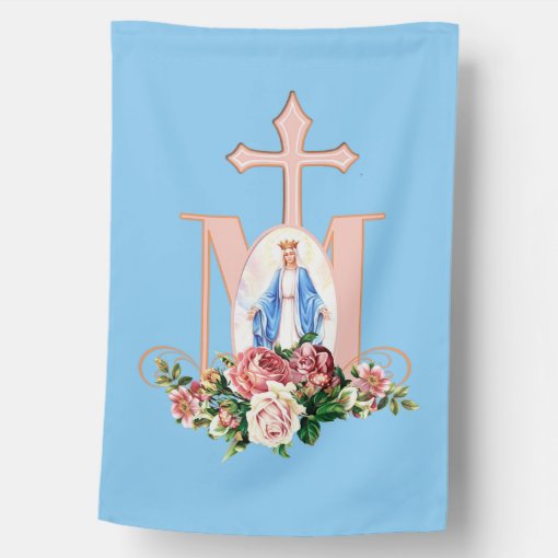 Catholic Virgin Mary Roses Marian Cross House Flag | Zazzle