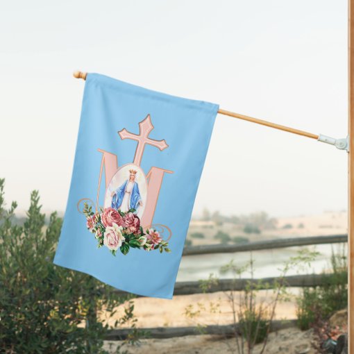 Catholic Virgin Mary Roses Marian Cross House Flag | Zazzle
