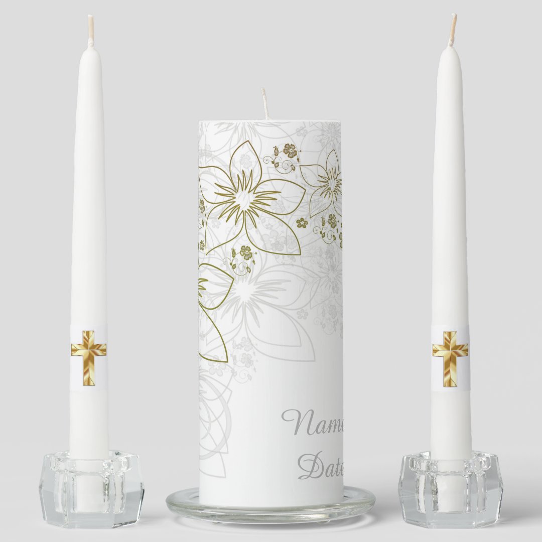 Catholic Wedding Anniversary silver gold keepsake Unity Candle Set | Zazzle