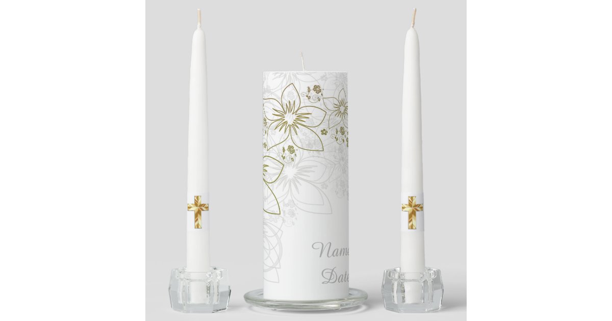 Catholic Wedding Anniversary silver gold keepsake Unity Candle Set | Zazzle