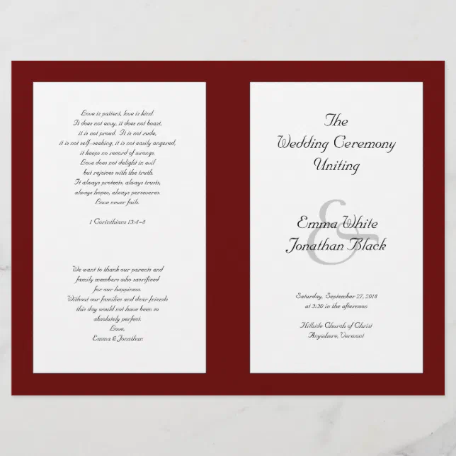 Catholic Wedding Ceremony Folded Program Template | Zazzle
