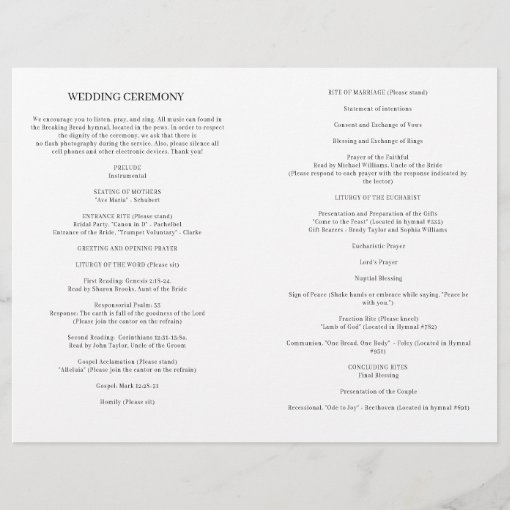 Catholic Wedding Ceremony Program Full Mass | Zazzle