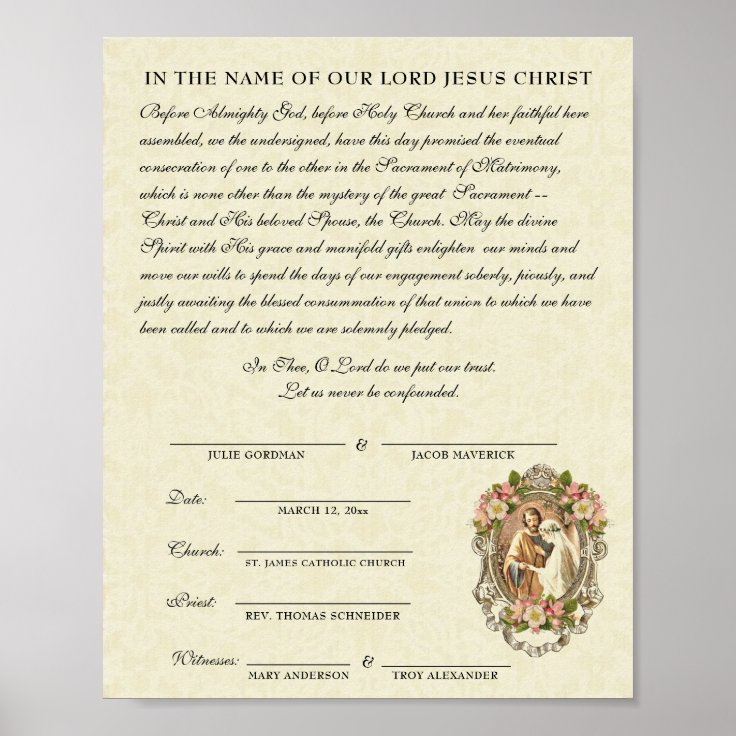 Catholic Wedding Engagement Betrothal Promise Poster | Zazzle
