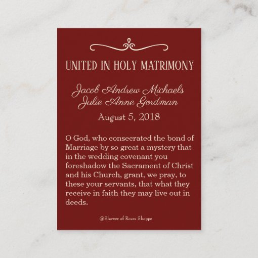 Catholic Wedding Favor Holy Card Damask Maroon | Zazzle