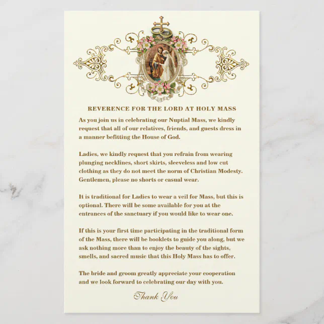 Catholic Wedding Modest Church Attire for Guests Stationery | Zazzle