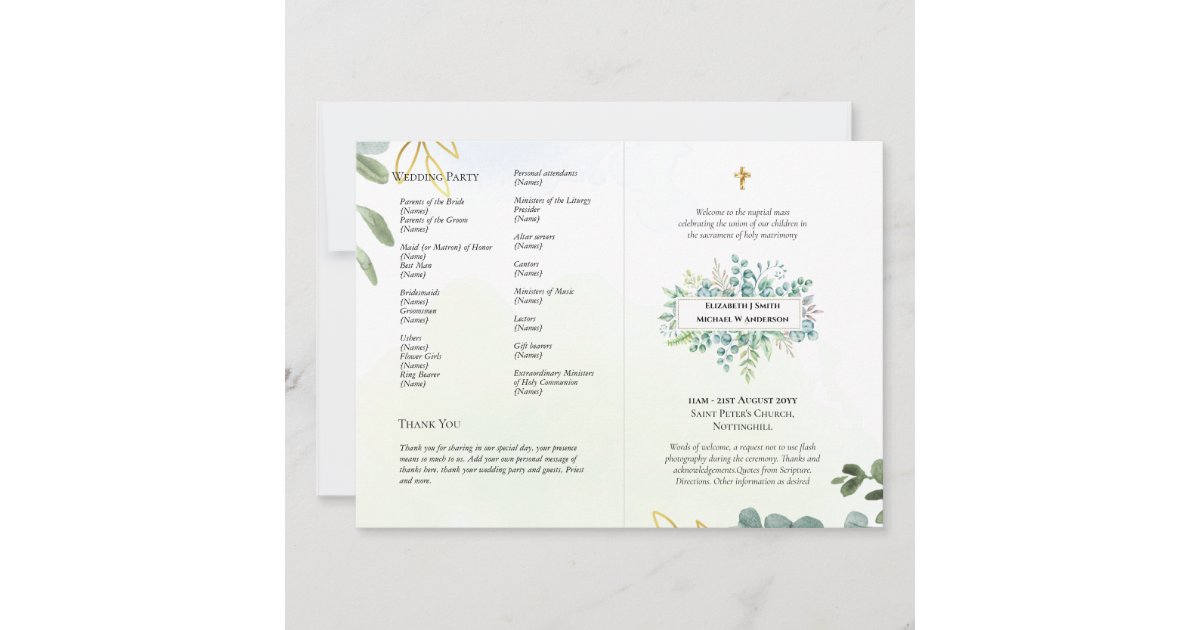 Catholic Wedding Nuptial Mass Program Template | Zazzle