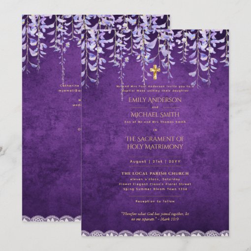 Catholic Wedding Nuptial Mass Purple Wisteria Invitation | Zazzle