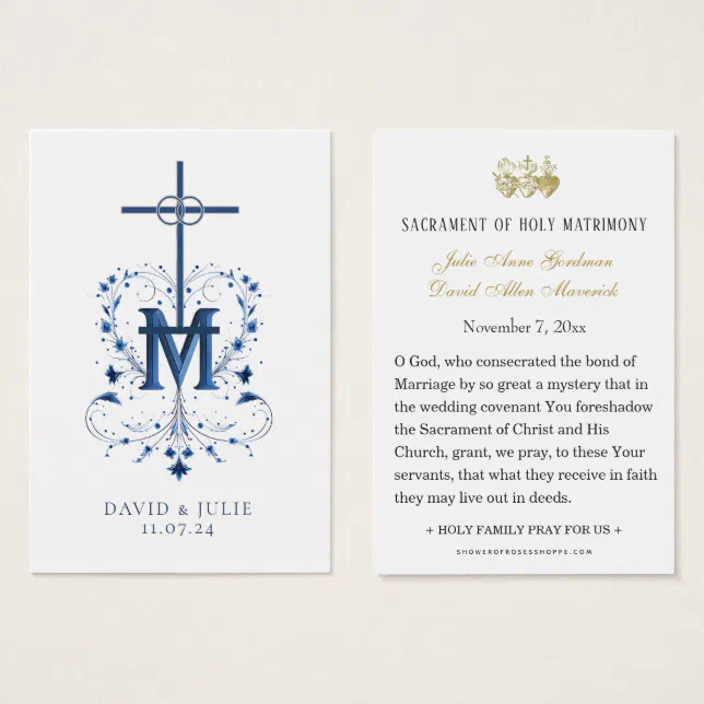 Catholic Wedding Prayer Card Blue Marian Cross | Zazzle