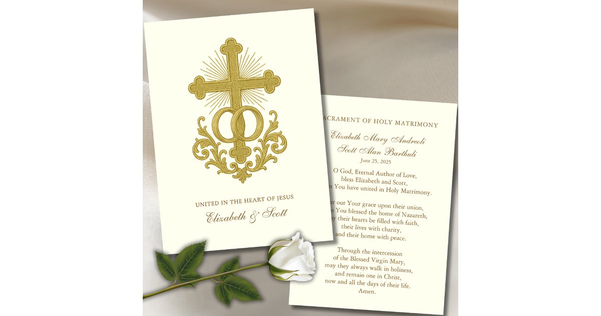 Catholic Wedding Prayer Card Gold Cross | Zazzle