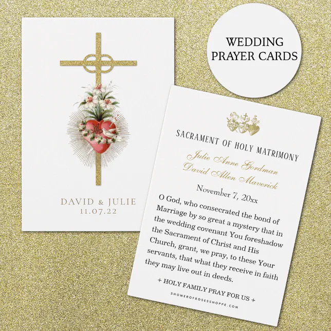 Catholic Wedding Prayer Card with cross and rings | Zazzle
