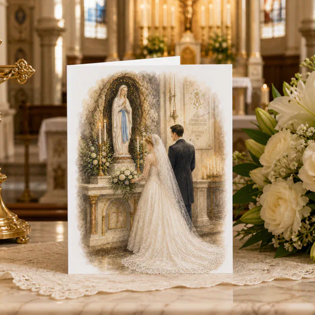 Catholic Wedding Thank You Marian Altar Newlyweds Card | Zazzle