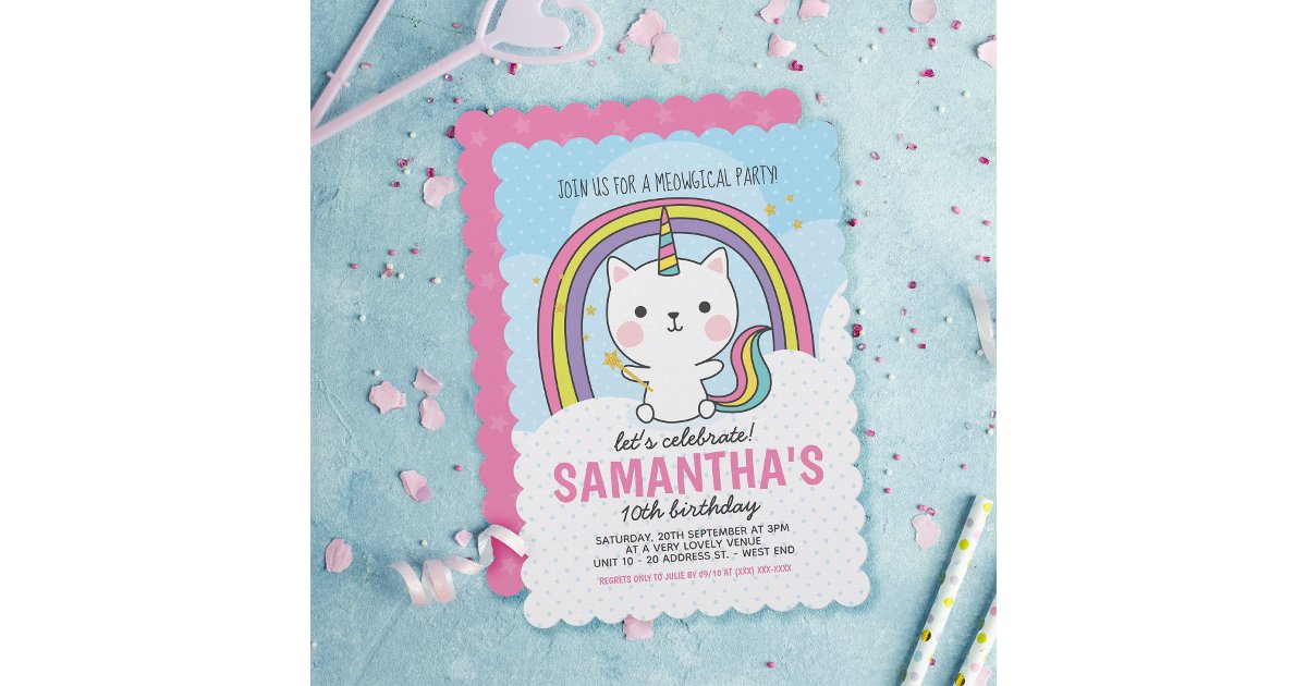 Caticorn Birthday Party Invitation | Zazzle