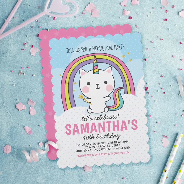 Caticorn Birthday Party Invitation | Zazzle