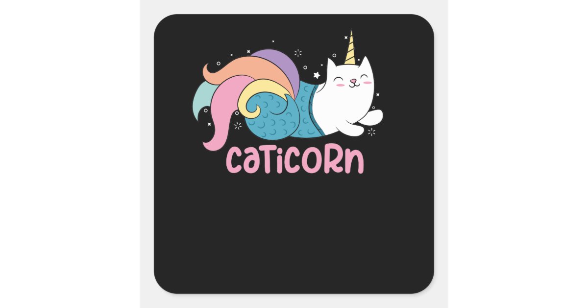 Caticorn Cute Cat Unicorn Mermaid Mix Square Sticker | Zazzle