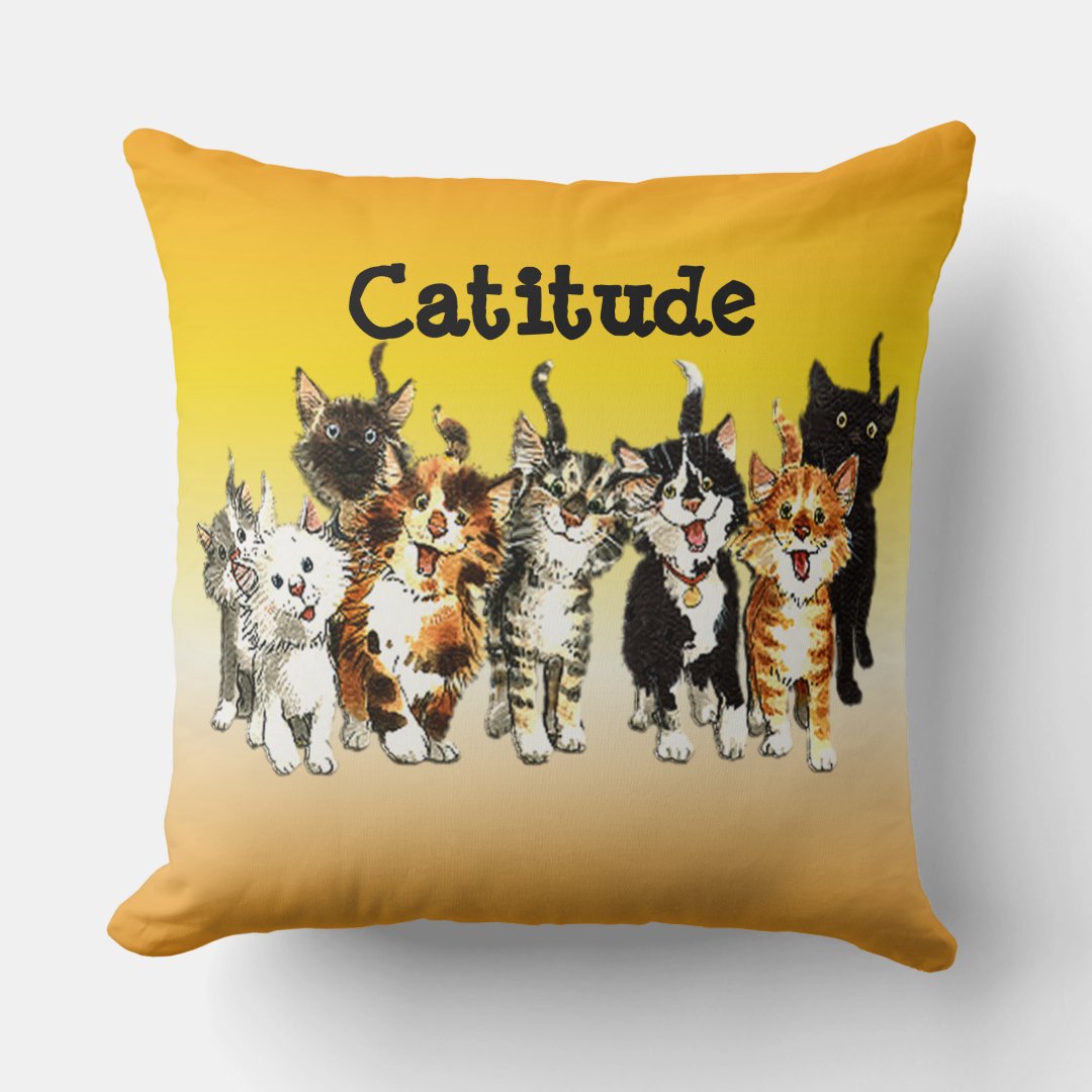 Catitude Cute Kitty Cats Throw Pillow | Zazzle