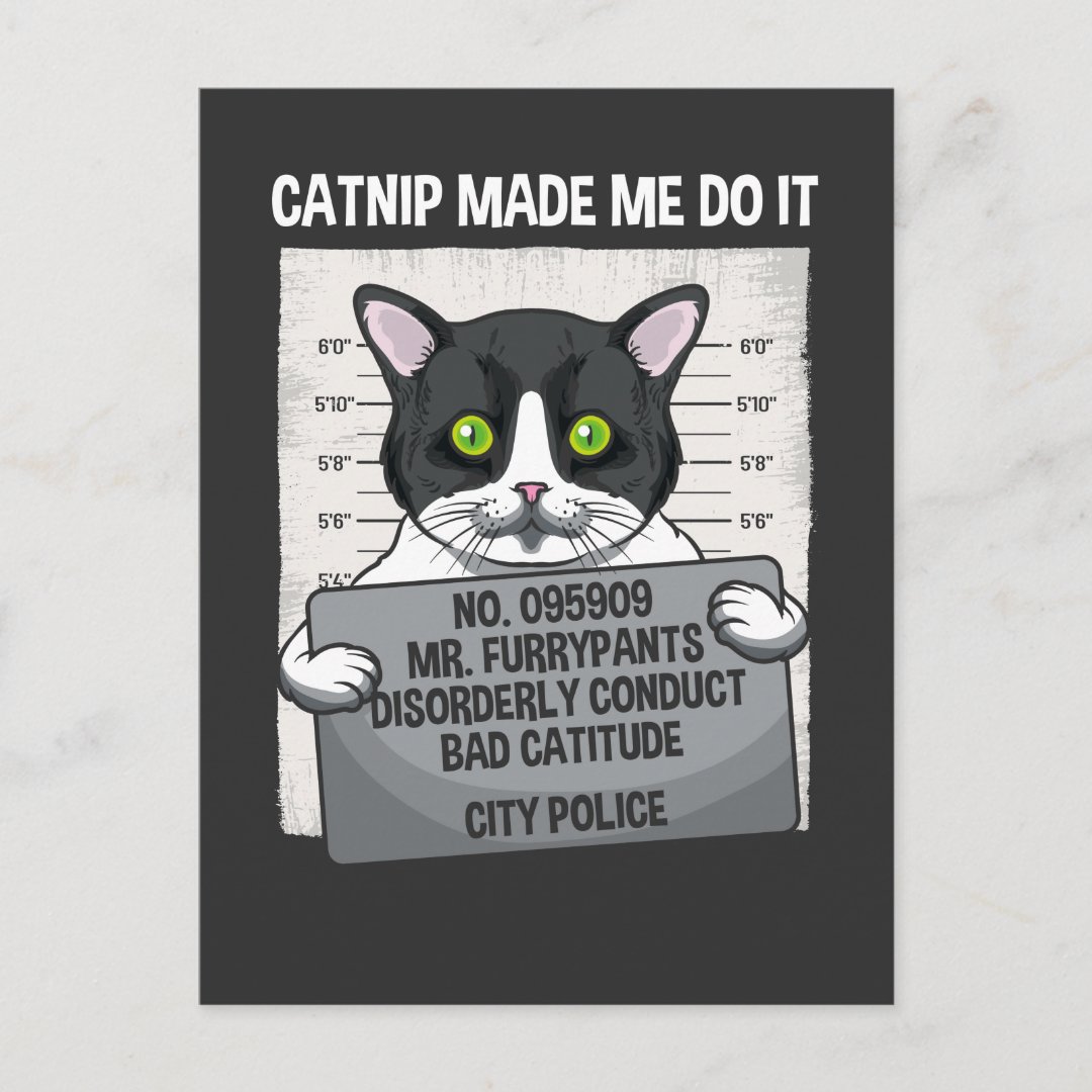 Catnip Made Me Do It Funny Cat Arrested Police Postcard | Zazzle