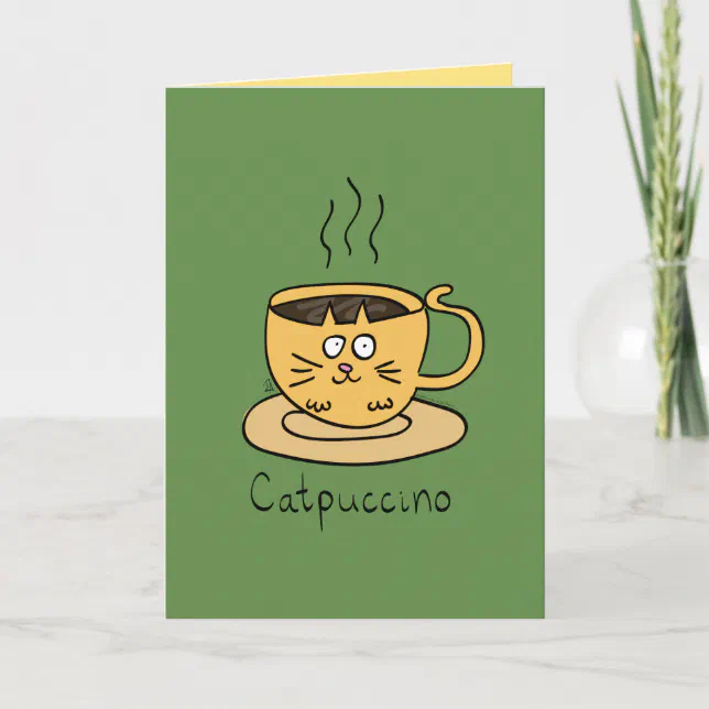 Catpuccino Coffee Cappuccino Cat Greeting Card | Zazzle