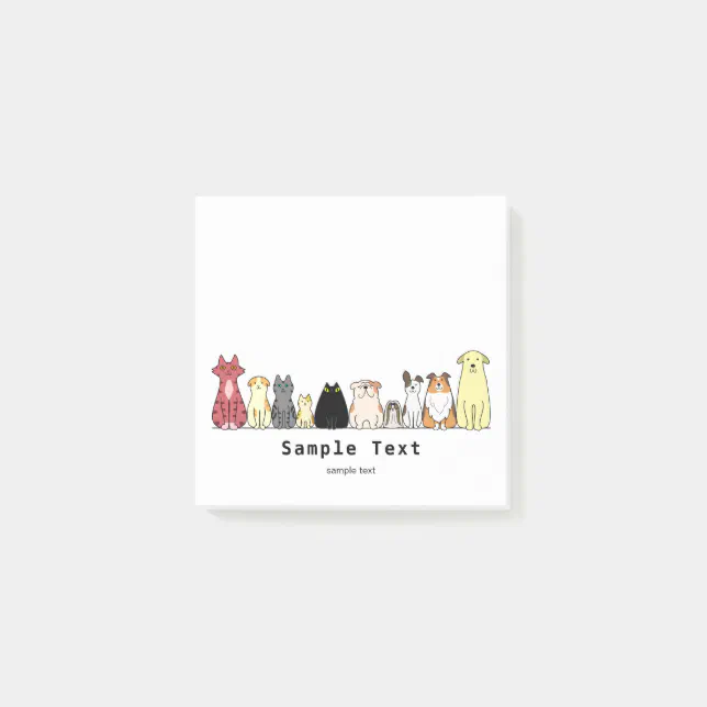 cats and dogs Post It, cute cats and dogs in a row Post-it Notes | Zazzle