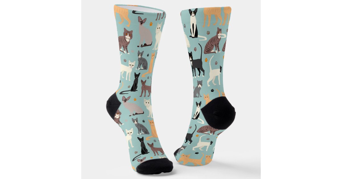 Cats and Paw Prints Socks | Zazzle