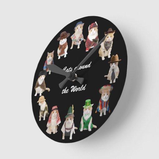 Cats around the World Round Clock | Zazzle