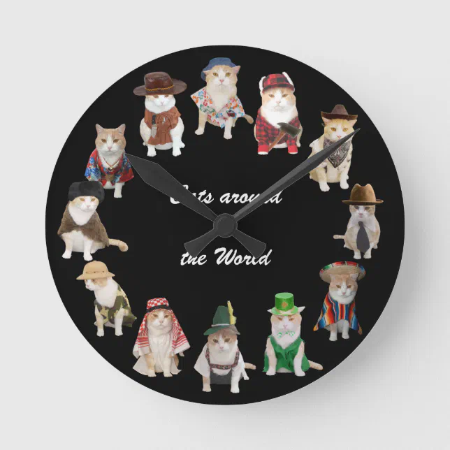 Cats around the World Round Clock | Zazzle