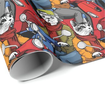 Cats & Dogs Scooter Pattern Wrapping Paper | Zazzle