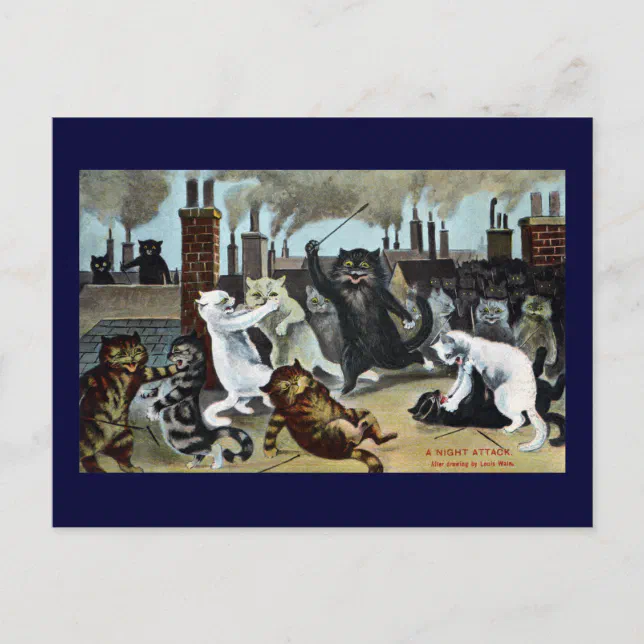 Cats Duke It Out on a Rooftop Postcard | Zazzle