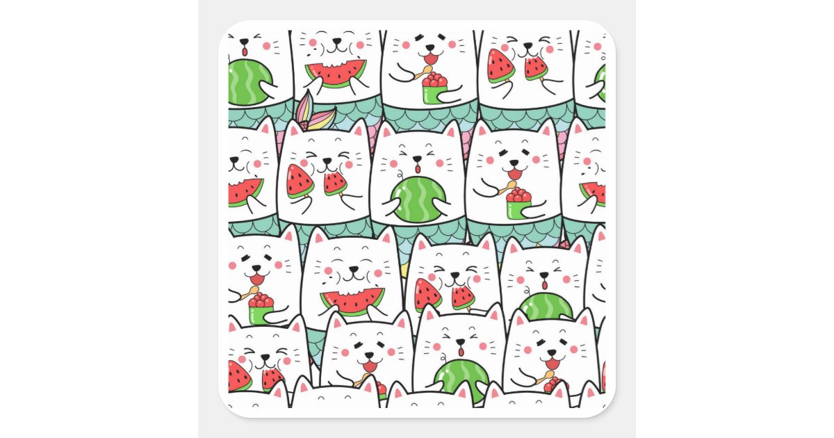 Cats Eating Watermelon Square Sticker | Zazzle