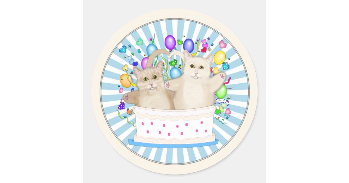 Cats Happy Birthday Classic Round Sticker | Zazzle