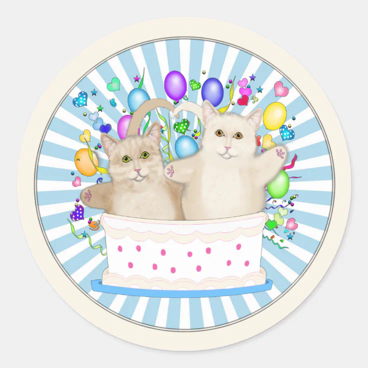 Cats Happy Birthday Classic Round Sticker | Zazzle