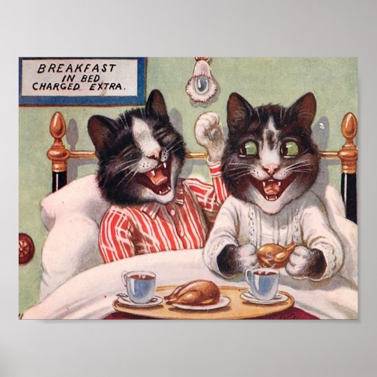 Cats Having Breakfast in Bed Poster | Zazzle.com