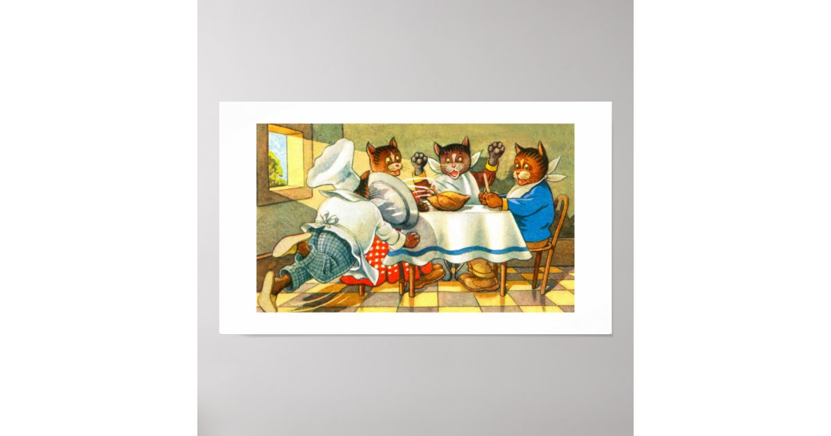 Cats having dinner poster | Zazzle