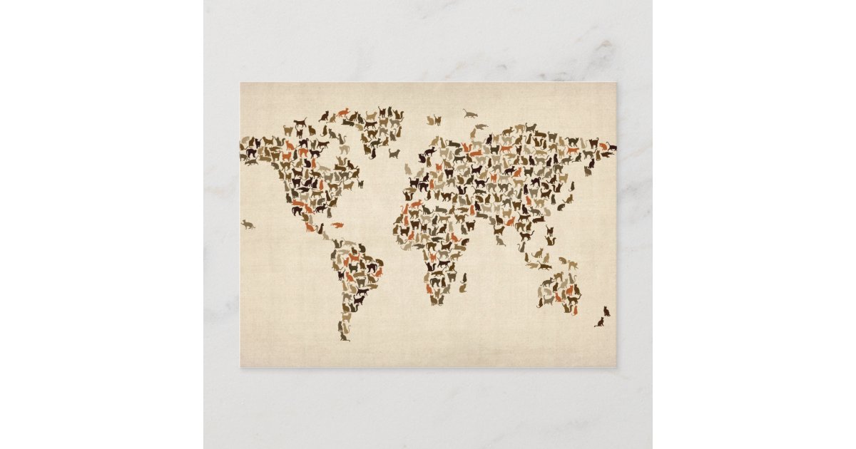 Cats Map of the World Map Postcard | Zazzle