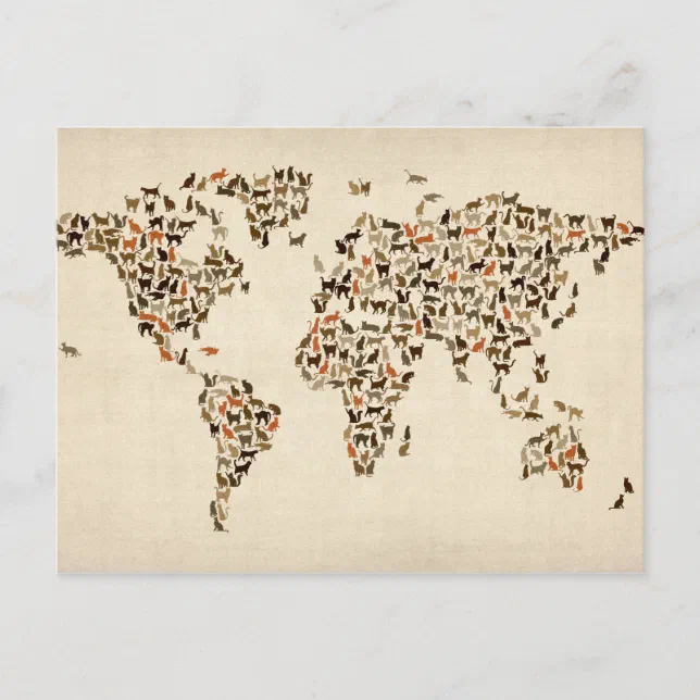 Cats Map of the World Map Postcard | Zazzle