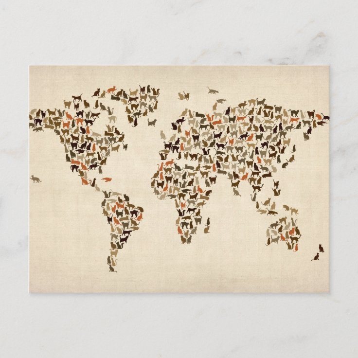 Cats Map of the World Map Postcard | Zazzle