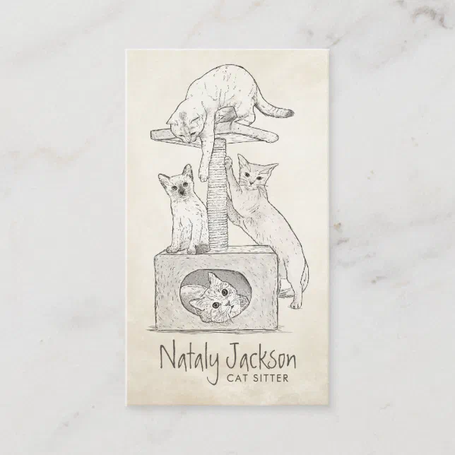 Cats on The scratching post drawing Business Card | Zazzle