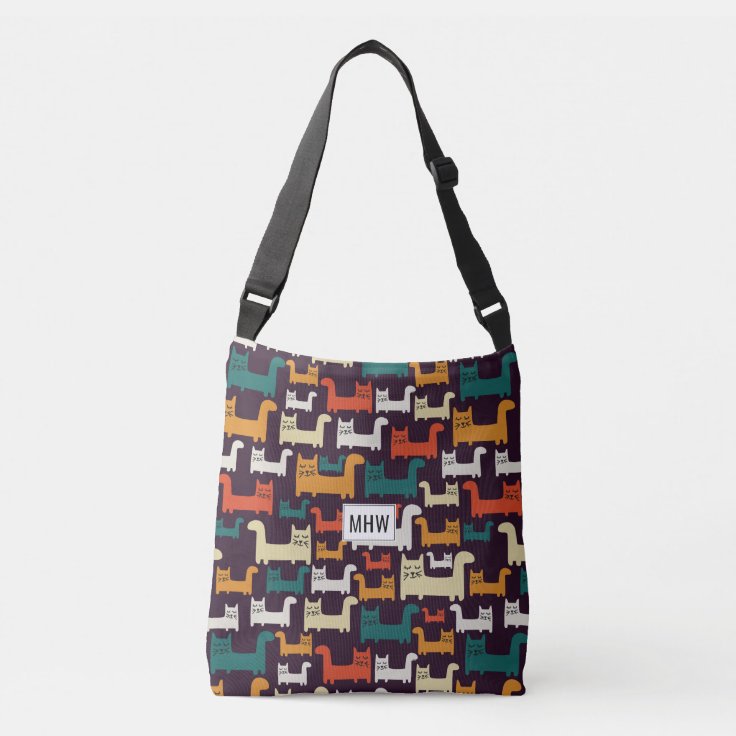 Cats Pattern custom monogram bags | Zazzle