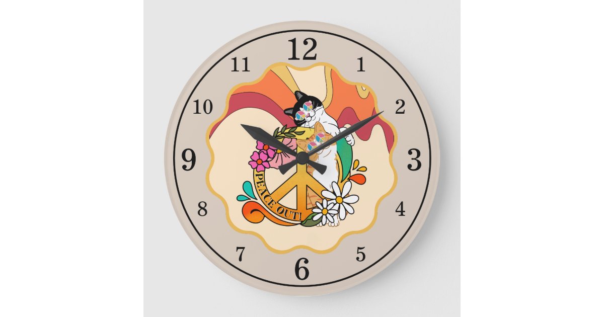 Cats | Peace Out Large Clock | Zazzle