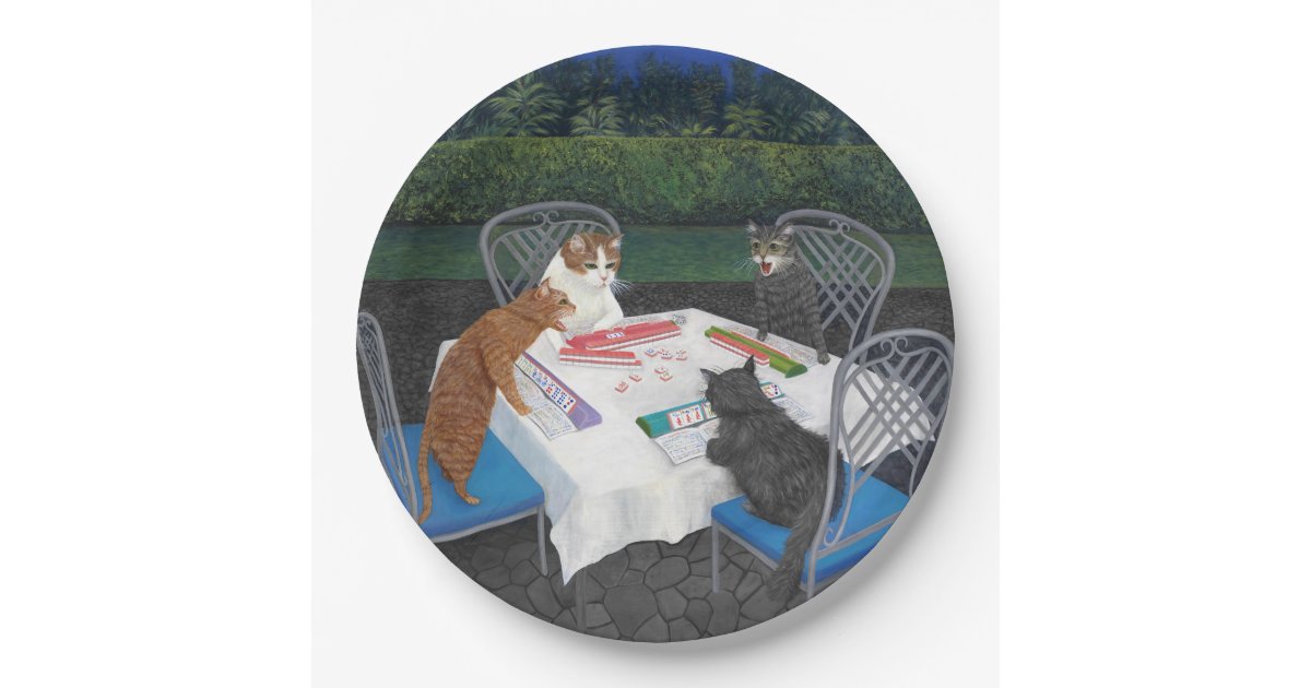 Cats Playing Mahjong Paper Plate | Zazzle