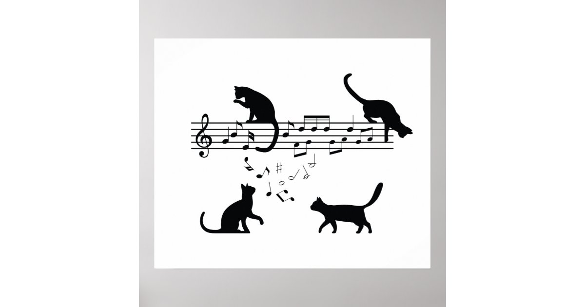 Cats Playing Music Notes Poster | Zazzle