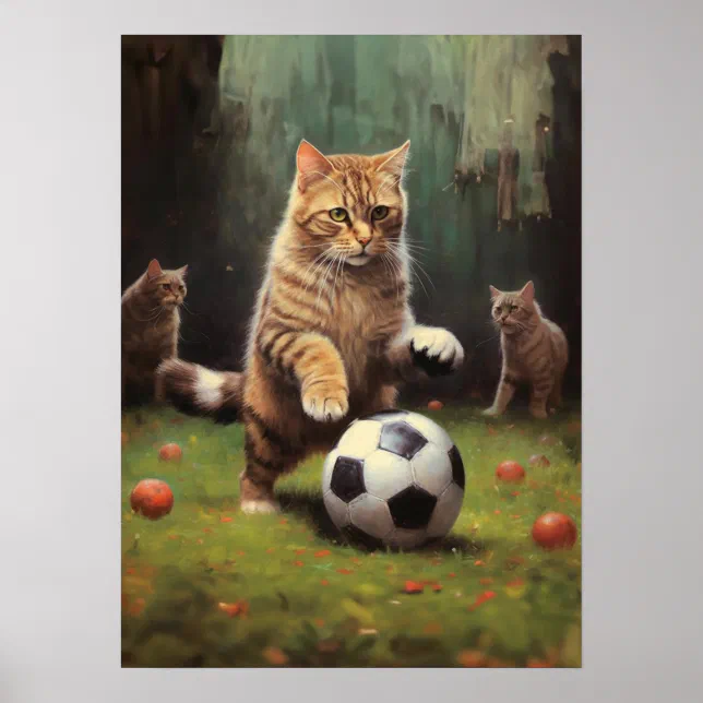 Cats Playing Soccer Poster | Zazzle