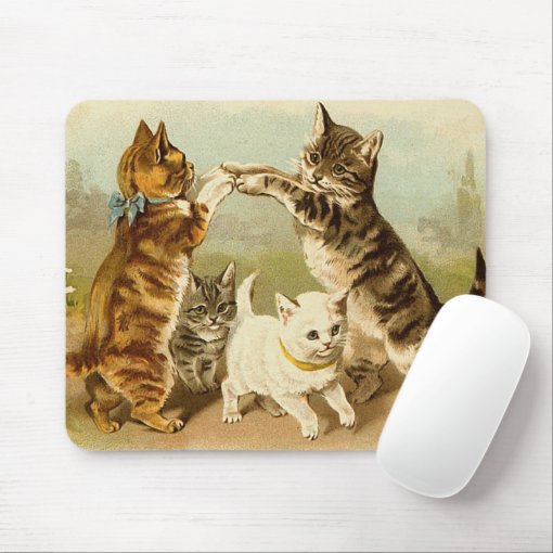 Cats Playing Vintage Illustration Mouse Pad | Zazzle