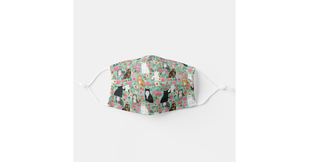 Cats vintage florals mint adult cloth face mask | Zazzle