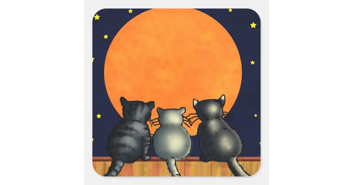 Cats Watching the Moon Stickers | Zazzle.com