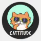 Cattitude Funny Cat Pun Dark BG Classic Round Sticker | Zazzle