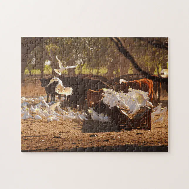 Cattle & Cockatoos in the Australian Bush Jigsaw Puzzle | Zazzle