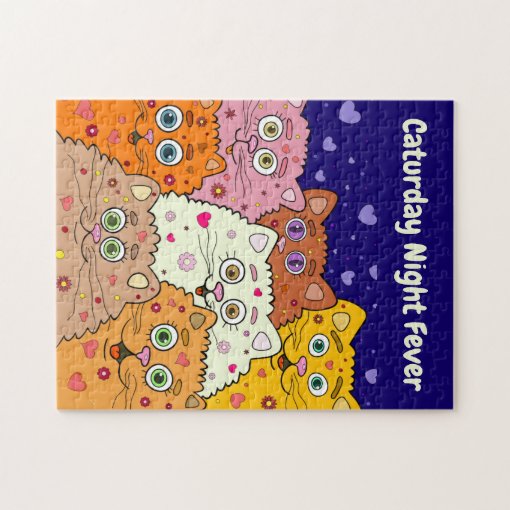 Caturday Night Fever, Cute Cartoon Cats Jigsaw Puzzle | Zazzle